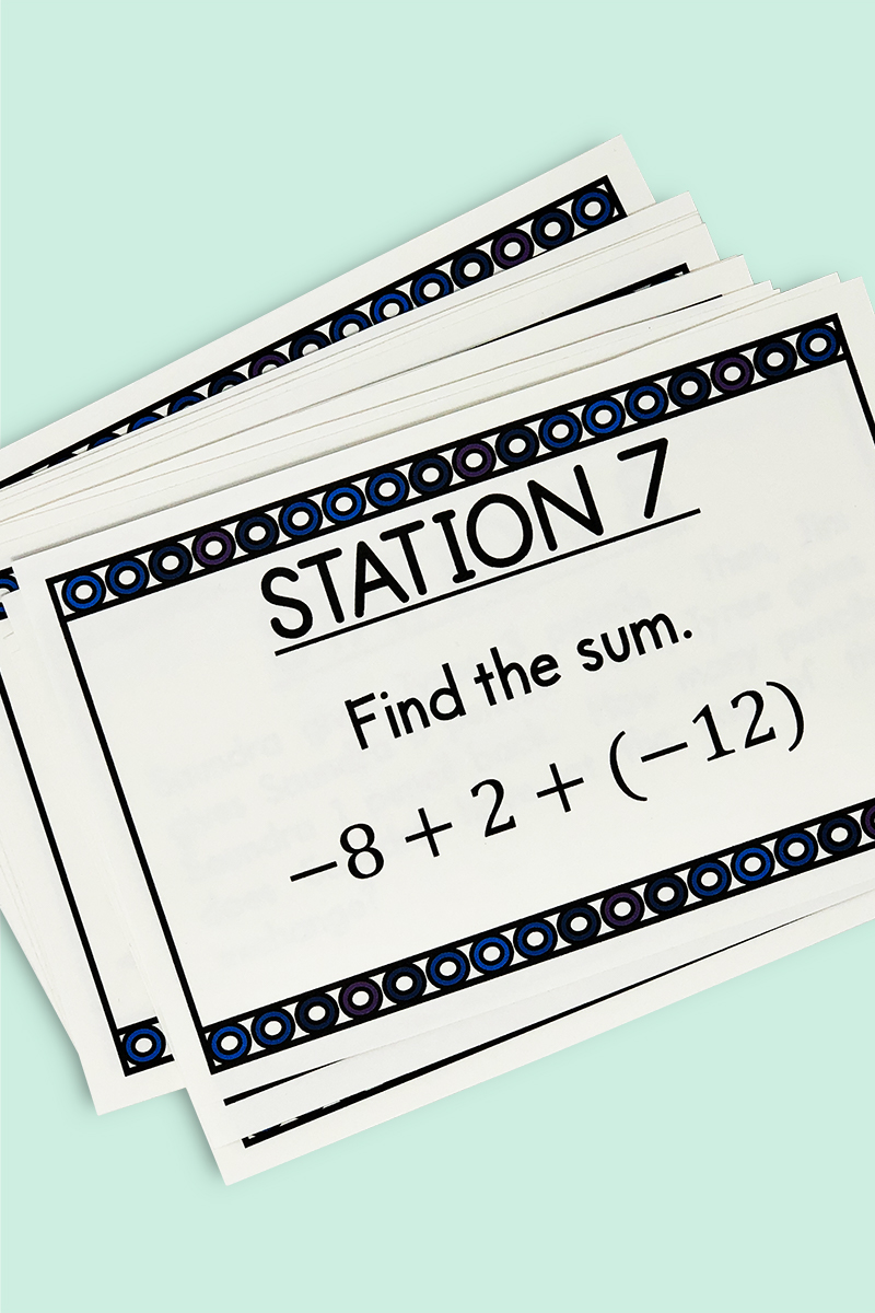My Math Resources - Adding Integers Task Cards