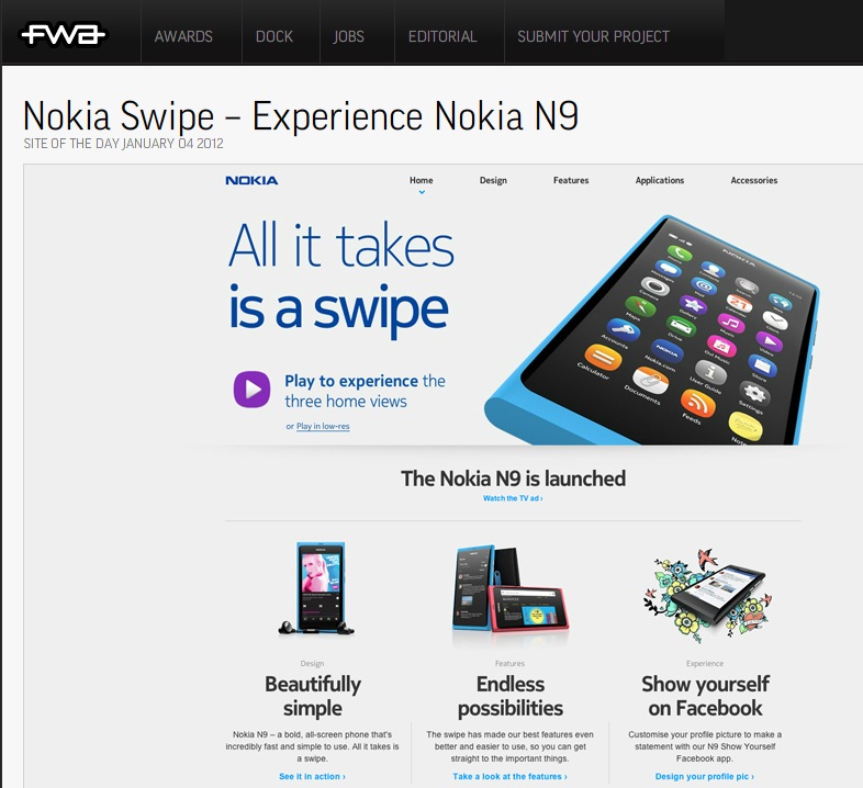 Nokia Swipe Experience / Nokia N9 â€“ Site of the Day from The ...