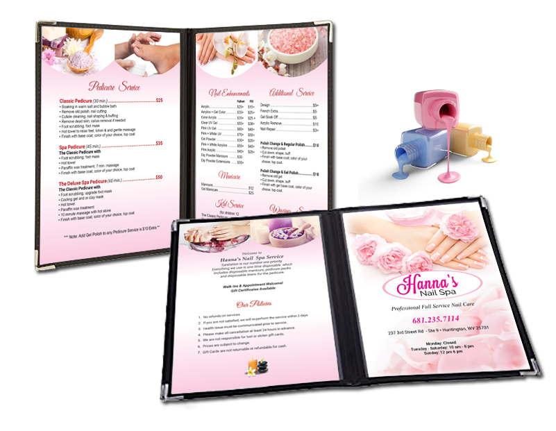 Clear Cover 4-View Menu Book – Nail Salon Spa Printing