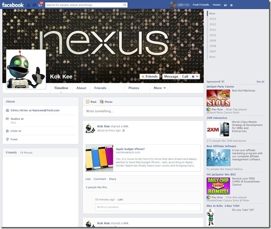 Facebook’s interface for new profile page | Nasi Lemak Tech