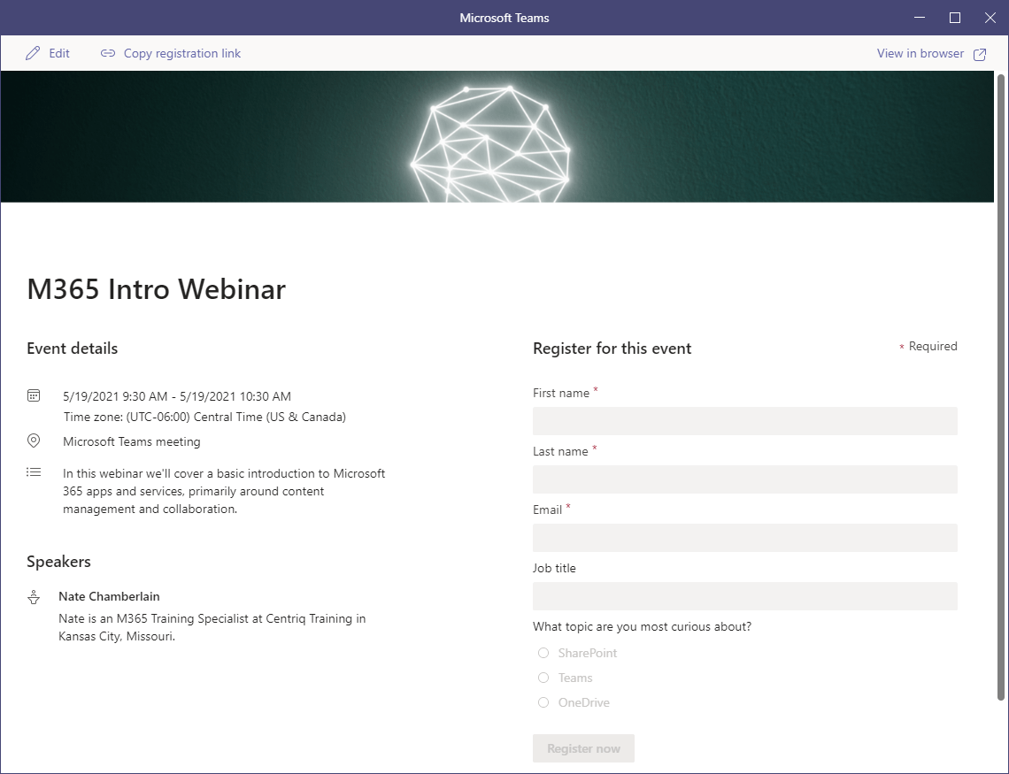 How to schedule a Microsoft Teams webinar | Nate Chamberlain