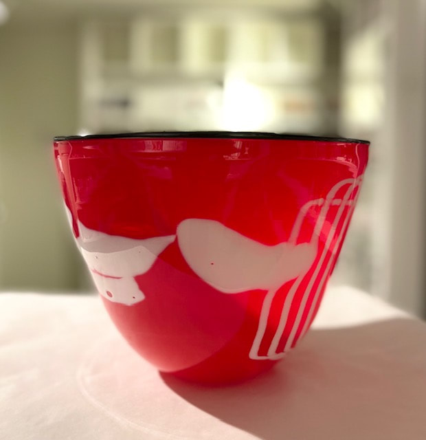 Large Red Bowl with White Pattern and Black Rim by Jon Offutt | North ...