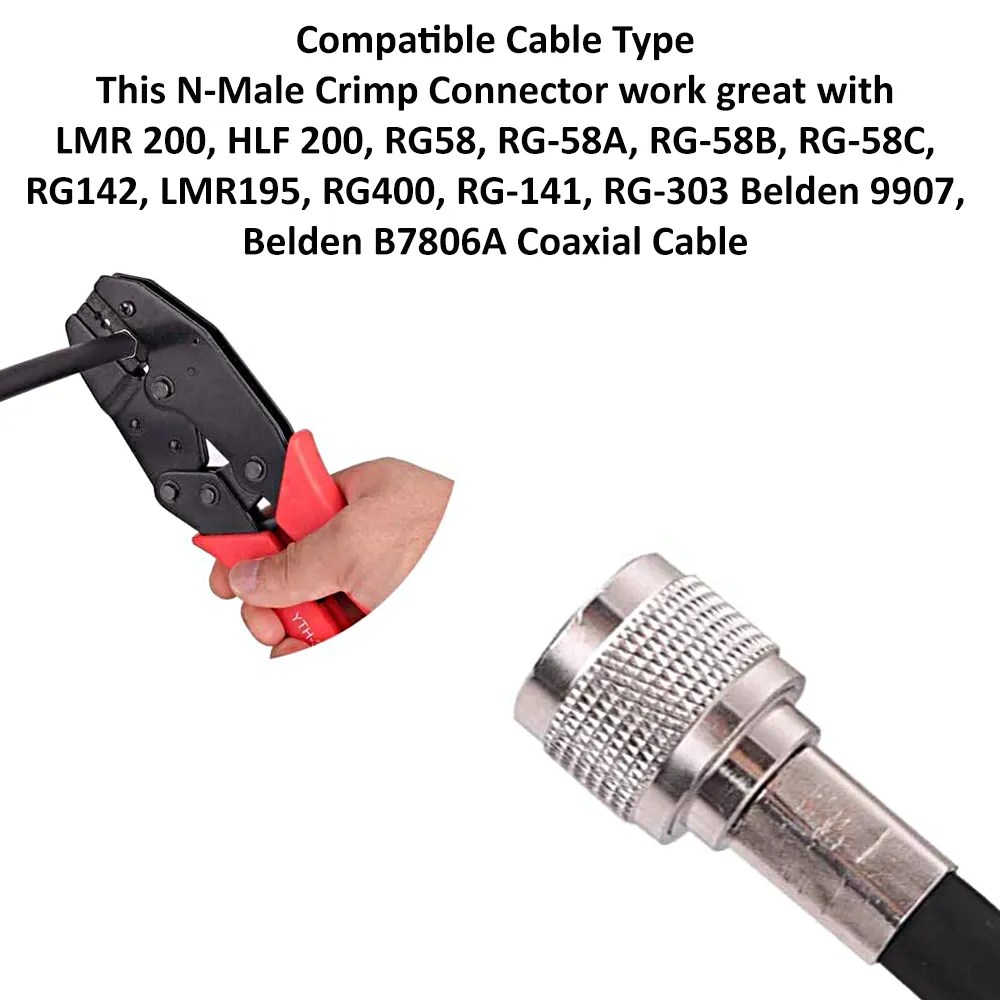 N Male Connector for LMR200, HLF200, LMR195, RG58, RG142, RG223, RG400 ...