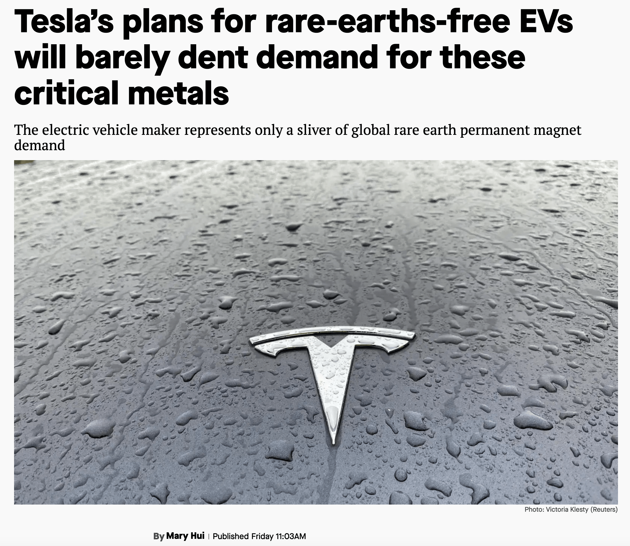 Tesla introduces Rare Earths Free EV, hype ensues - Notes From the ...
