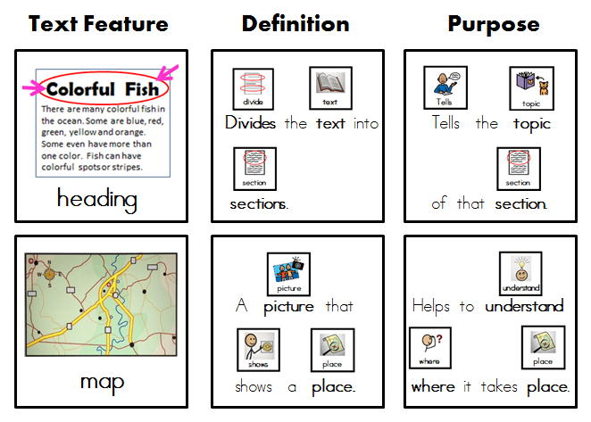 Text Feature Graphic Organizers & Visuals Modified for Special ...