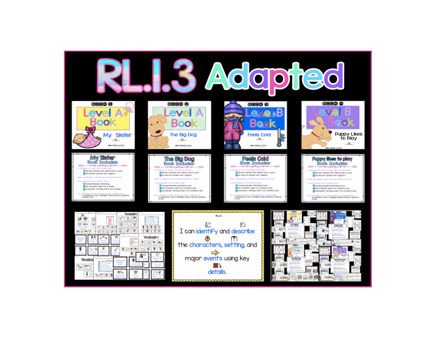 Adapted RL.1.3 Identify Characters, Setting, Events Level A/B Book Unit ...