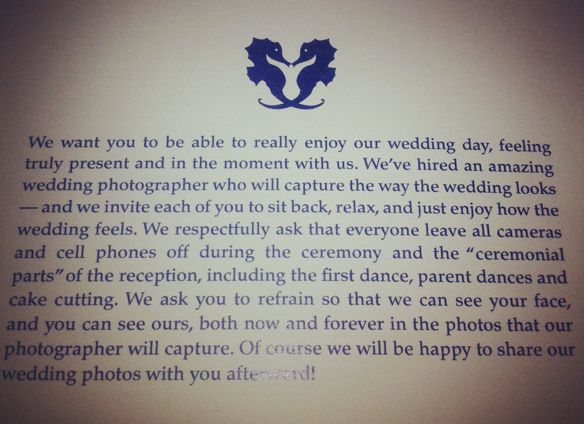 Wording from an Unplugged Wedding program • Offbeat Wed (was Offbeat Bride)