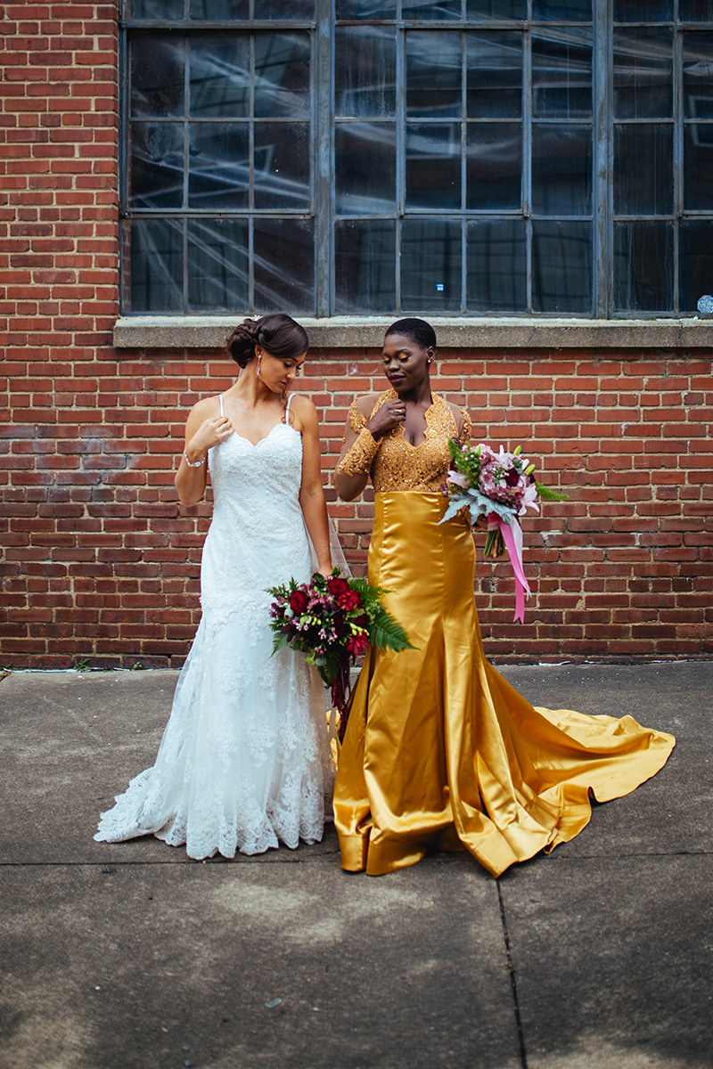 Don't miss the stunning golden gown at this industrial shoot