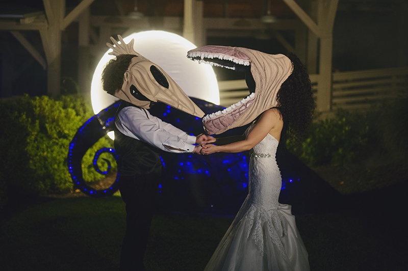 Tim Burton meets fire dancing at this twisted black tie wedding ...