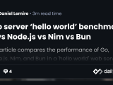 Web Server Hello World Benchmark Go Vs Node Js Vs Nim Vs Bun