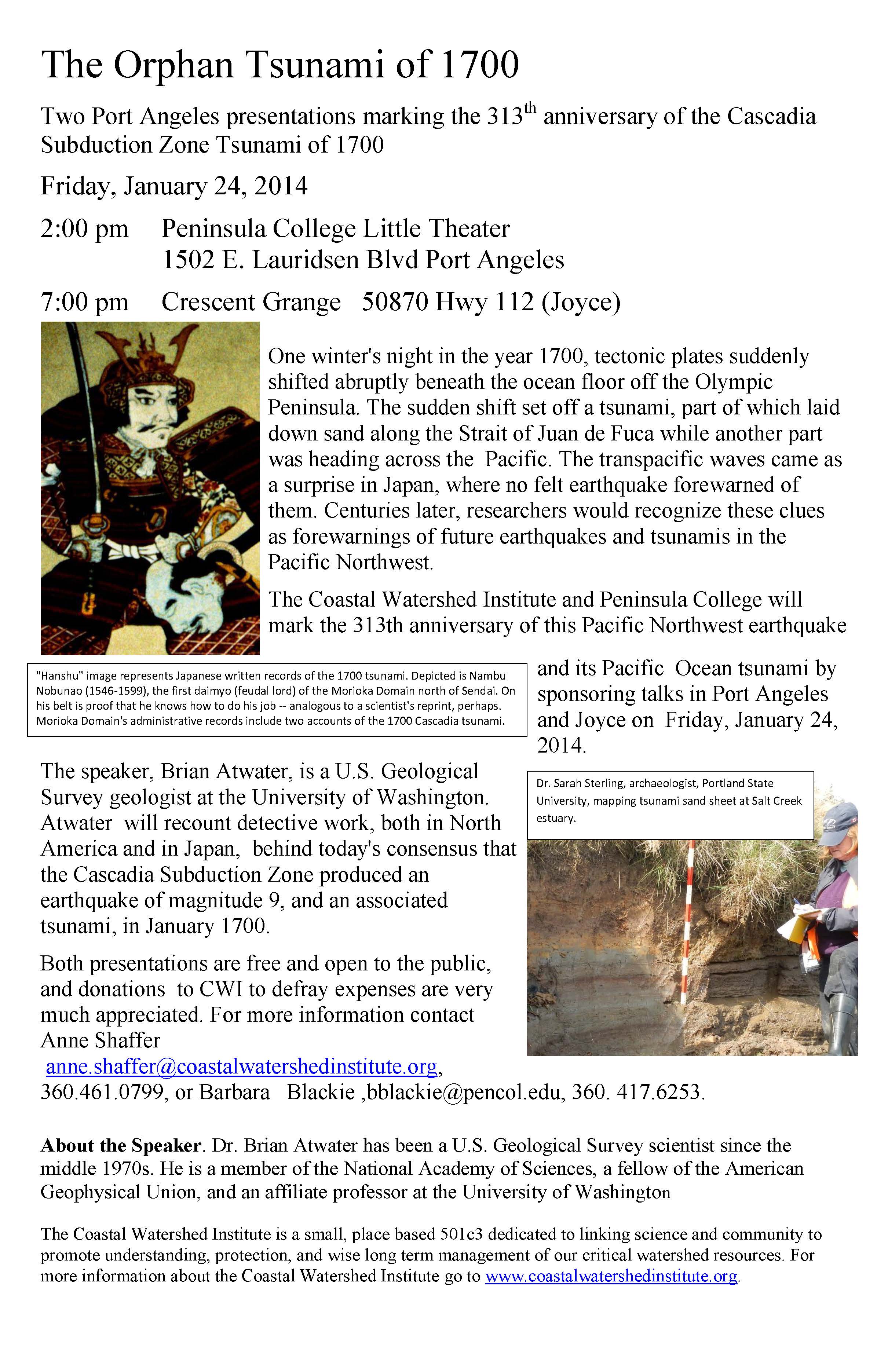 Event: The Orphan Tsunami of 1700-1/24/14 | Olympic Peninsula ...