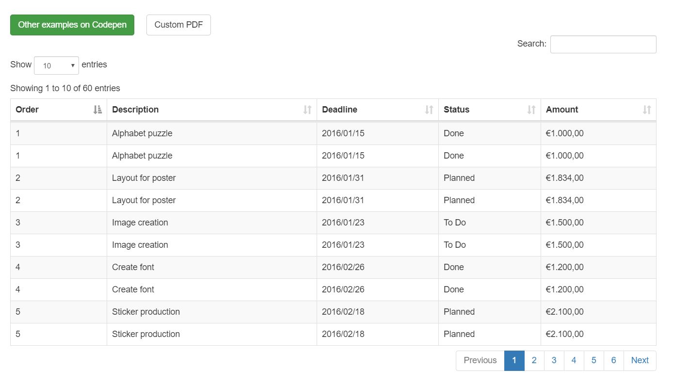 18+ JavaScript Datatable Design Code Examples - OnAirCode