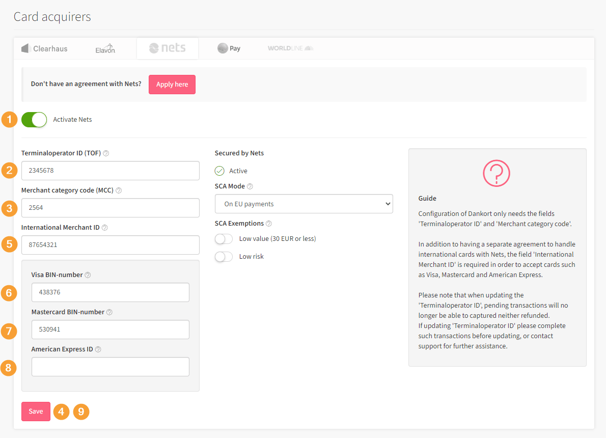 Settings Acquirers Nets Onpay Documentation