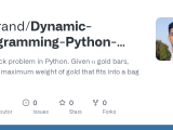 Github Dzbrand Dynamic Programming Python Knapsack Knapsack Problem