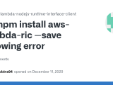 Npm Install Aws Lambda Ric Save Throwing Error Issue 3 Aws Aws