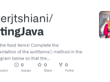 Github Peterjtshiani Sortingjava Q1 Sort The Food Items Complete