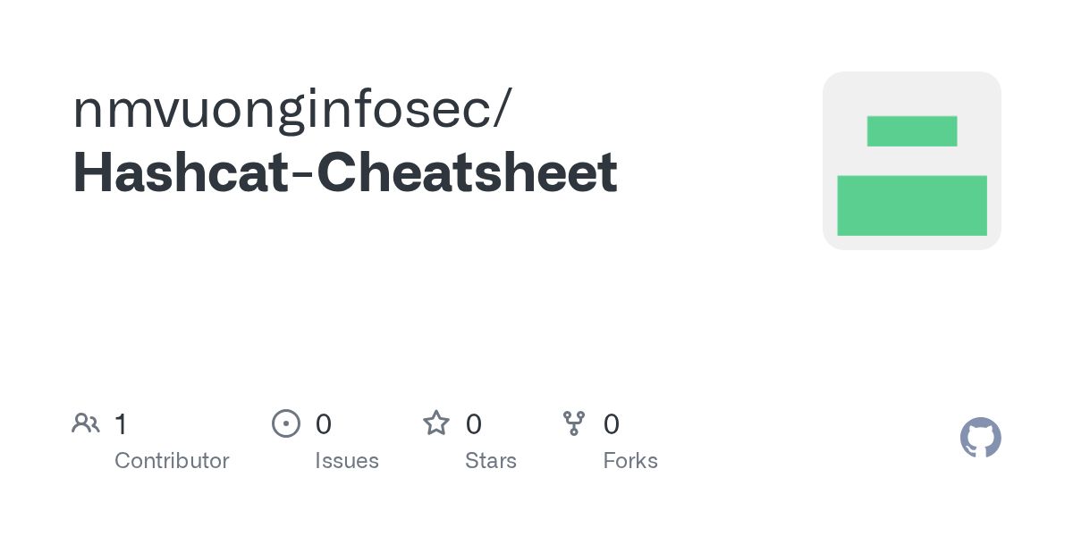 GitHub - nmvuonginfosec/Hashcat-Cheatsheet