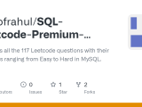 Github Lotsofrahul Sql Leetcode Premium Questions Contains All The