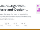 Github Fidaalelou Algorithm Analysis And Design Course Project