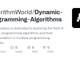 Github Algorithmworld Dynamic Programming Algorithms This Repository