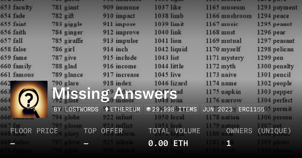 Missing Answers Collection Opensea
