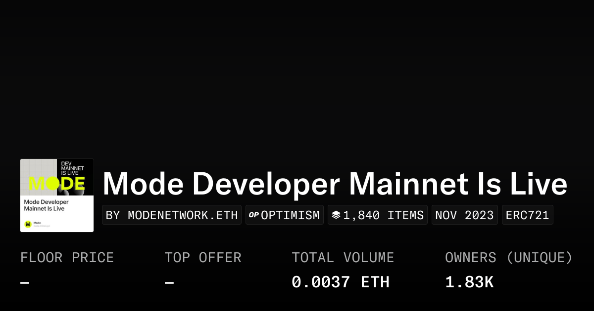 Mode Developer Mainnet Is Live Collection Opensea