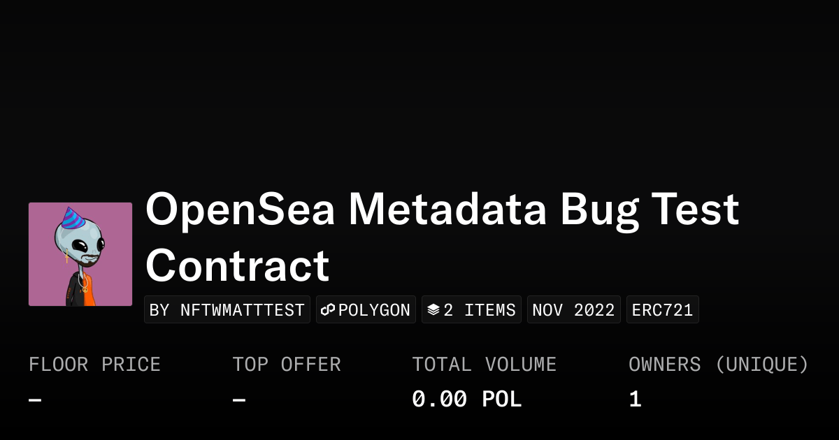 Opensea Metadata Bug Test Contract Collection Opensea