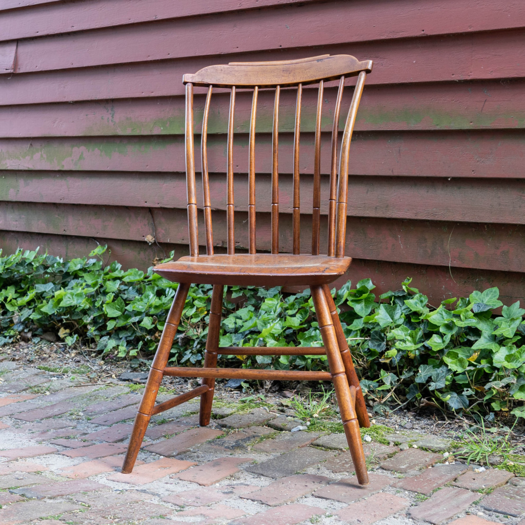 Antique Primitive Thumb Back Pine Spindle Chair w/ Bamboo Turned Legs ...