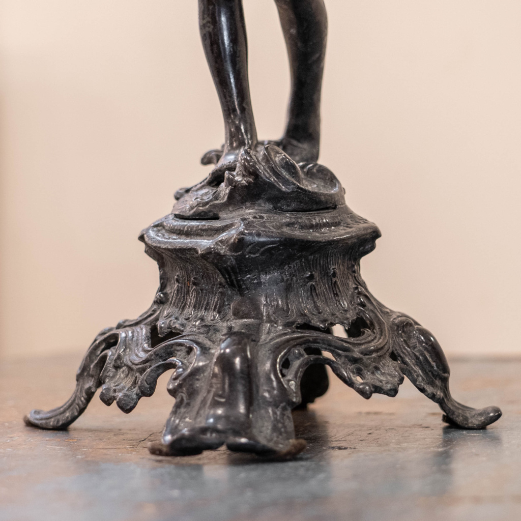 Castilian Imports Patinated Metal Compote w/ Boy Holding Crystal Bowl ...