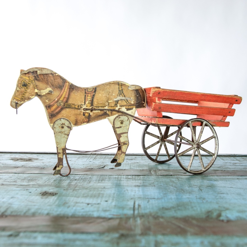 Antique Horse and Cart Pull Toy by Gibbs Mfg Co., c.1900 - Ormolu-Design