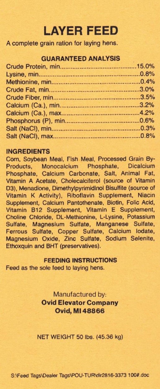 Layer Feed 15% Protein – Ovid Elevator Co.