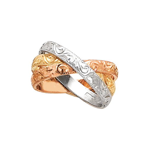 14k Tri Color Gold 3 Mm Hand Engraved Three Band Rolling Ring (size-7 ...