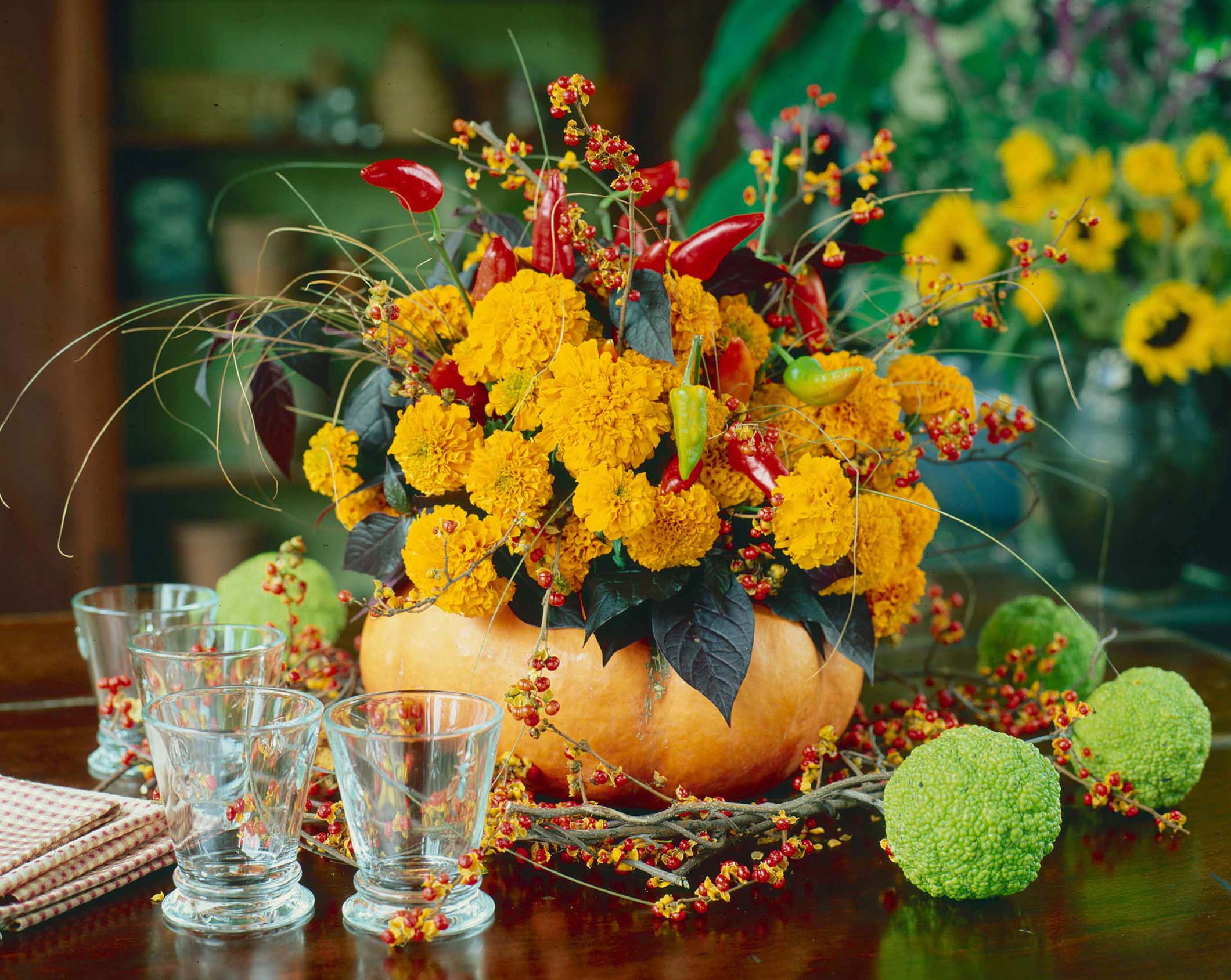 Celebrate October with a Marigold Pumpkin Centerpiece