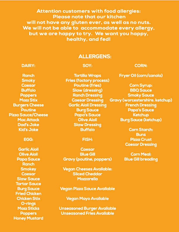 Allergy - Papa Chops Eatery