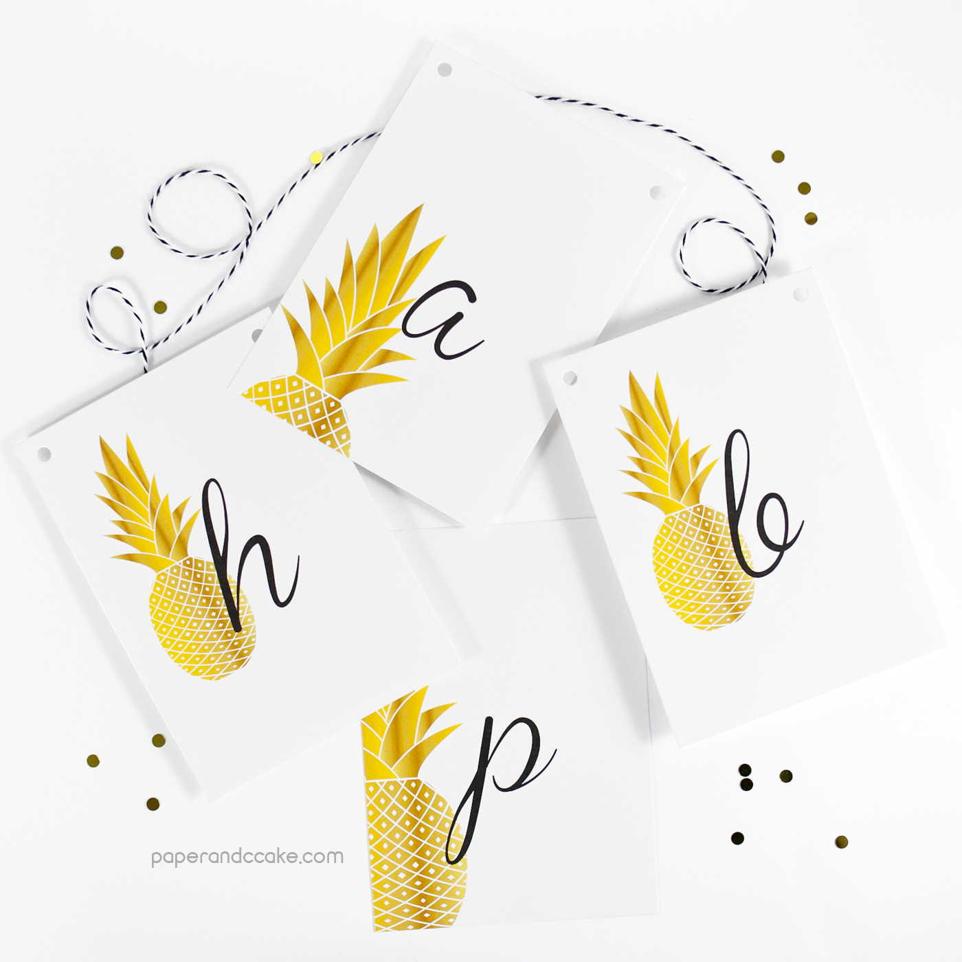 Pineapple Happy Birthday Pennant Banner - Paper and Cake