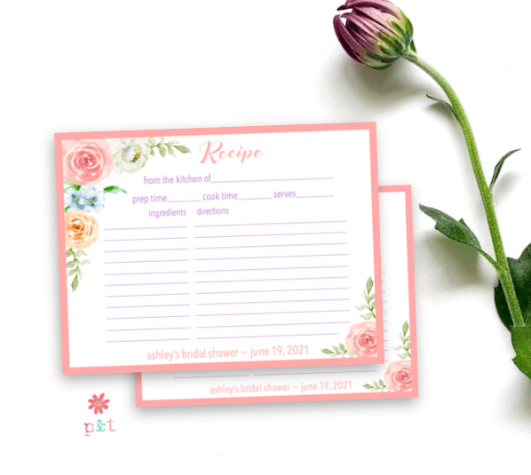 Floral Bridal Shower Recipe Cards | Printable PDF File