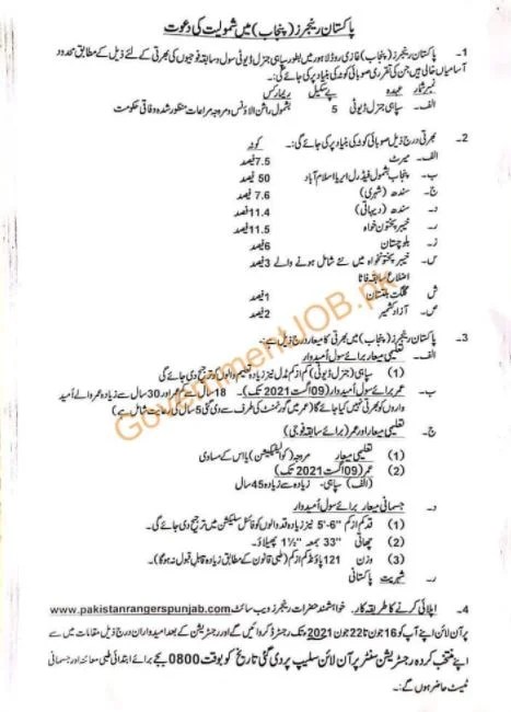 Pakistan Rangers Jobs 2021 - Online Registration for Pakistan Rangers