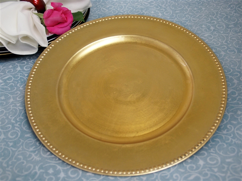 13" Gold Beaded Charger Plate - Party Pros