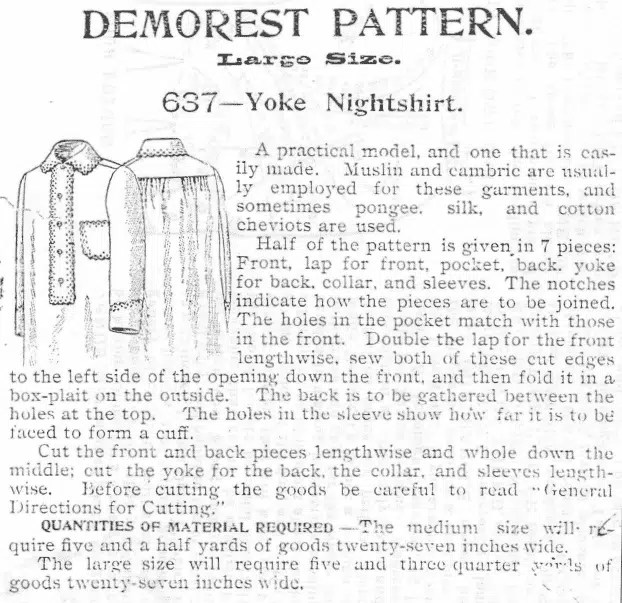 Early 1900s Mens Yoke Nightshirt Sewing Pattern Demorest Pattern ...