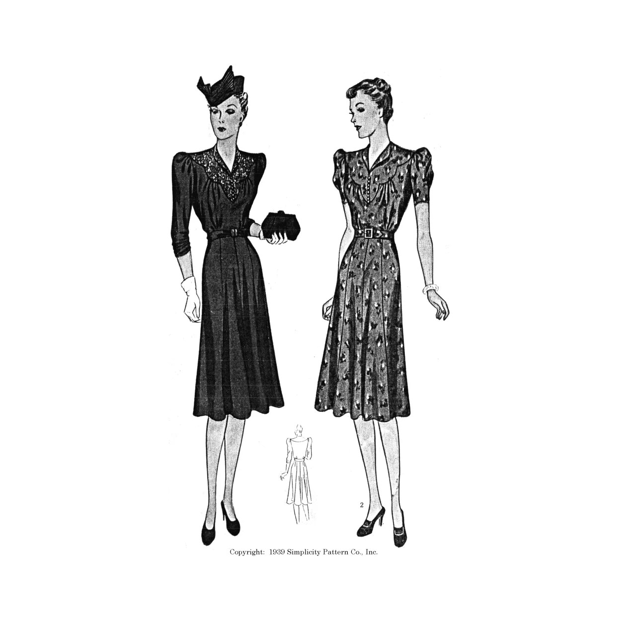 Late 1930s Dress With Scalloped Yoke Sewing Pattern Bust 44 B44 ...