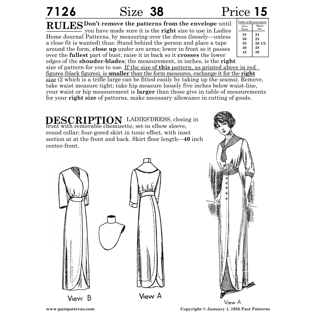 Early 1900s Front Closing Dress Sewing Pattern Bust 38 B38 Ladies Home ...