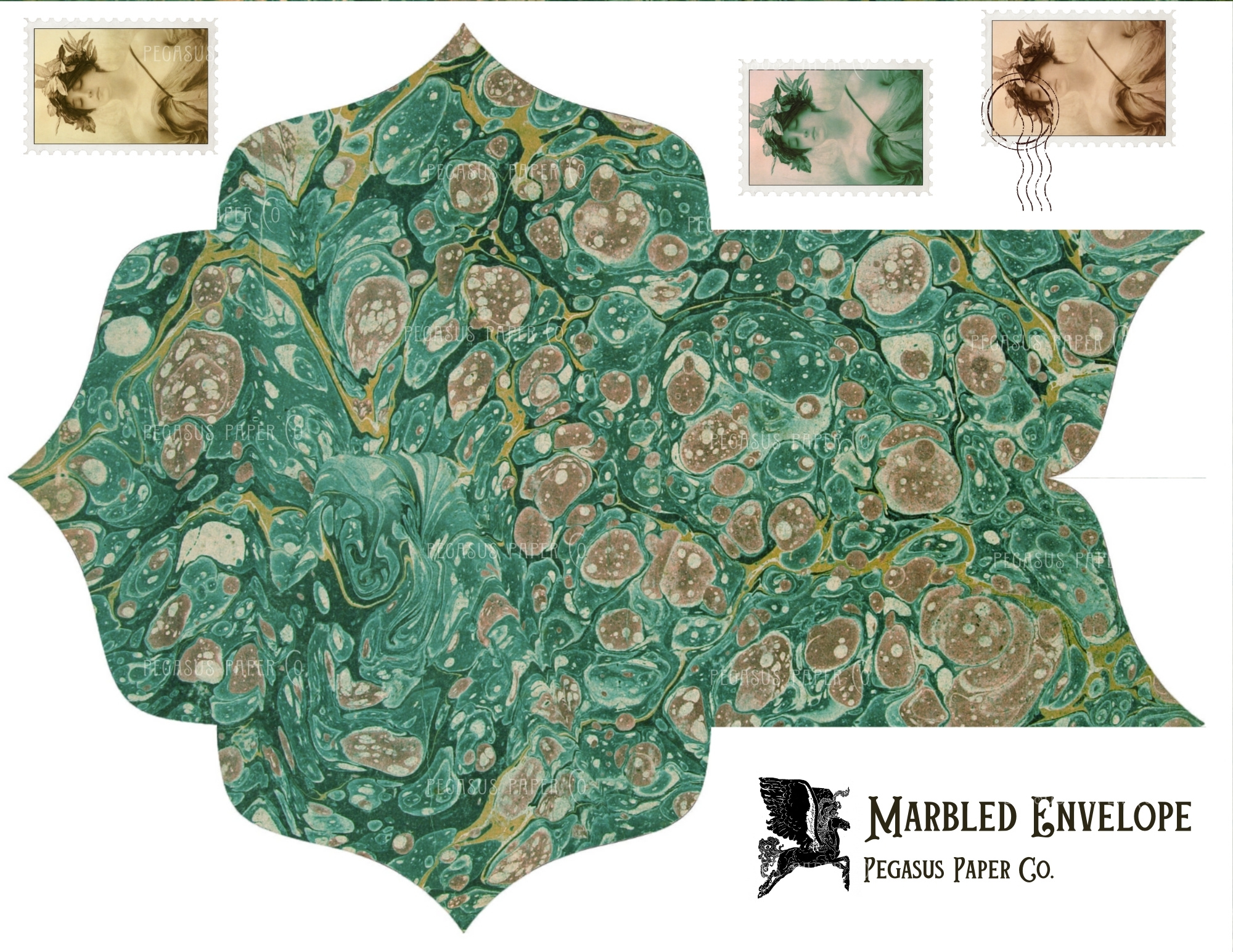 Marbled Paper Envelope | Green