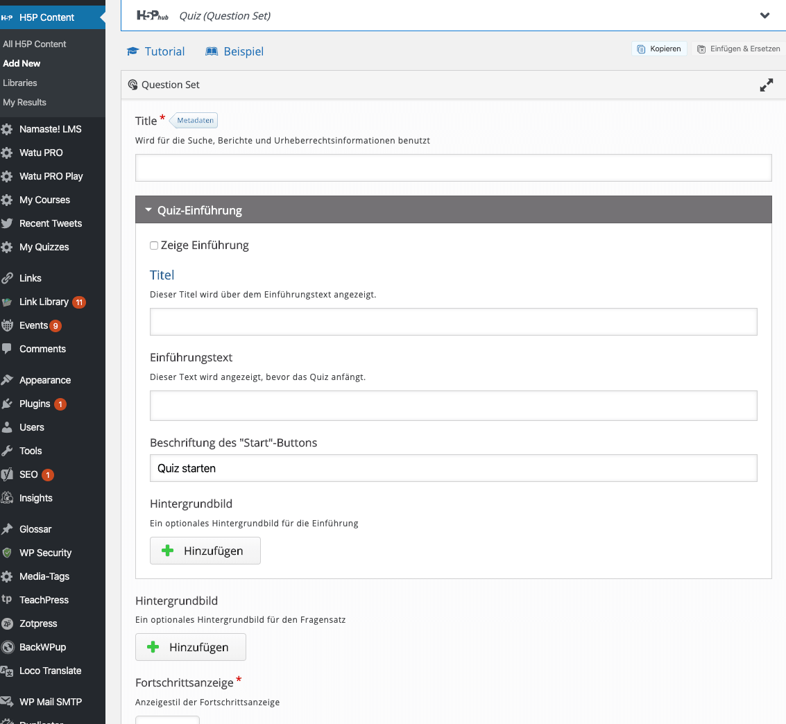 H5P Language Setting - Gedankensplitter