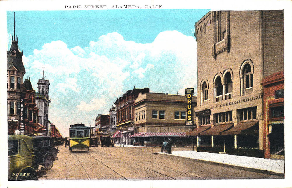 Collection of old main street California postcard views.