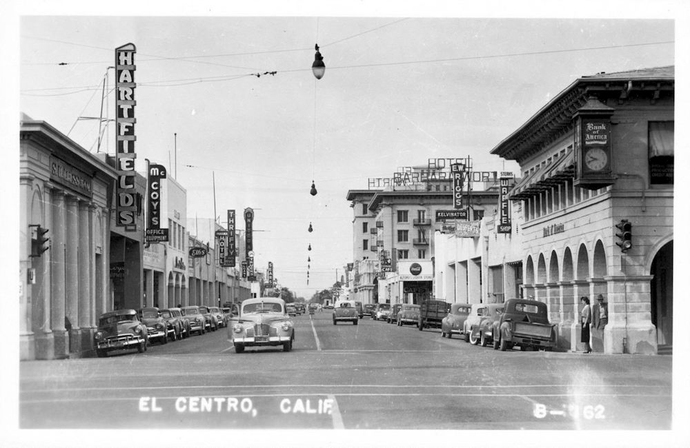 Collection of old main street California postcard views.