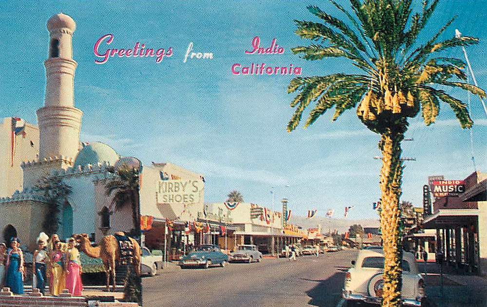 Collection of old main street California postcard views.