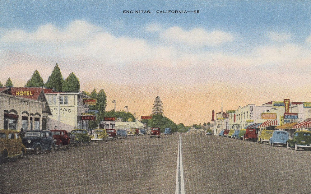 Collection of old main street California postcard views.