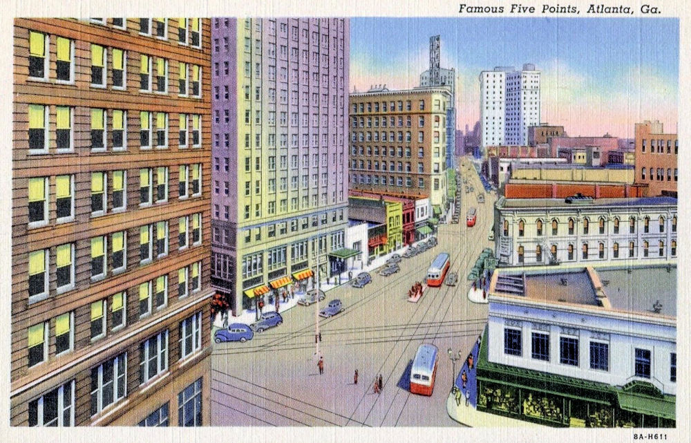 Collection old Main Street postcards from State of Georgia