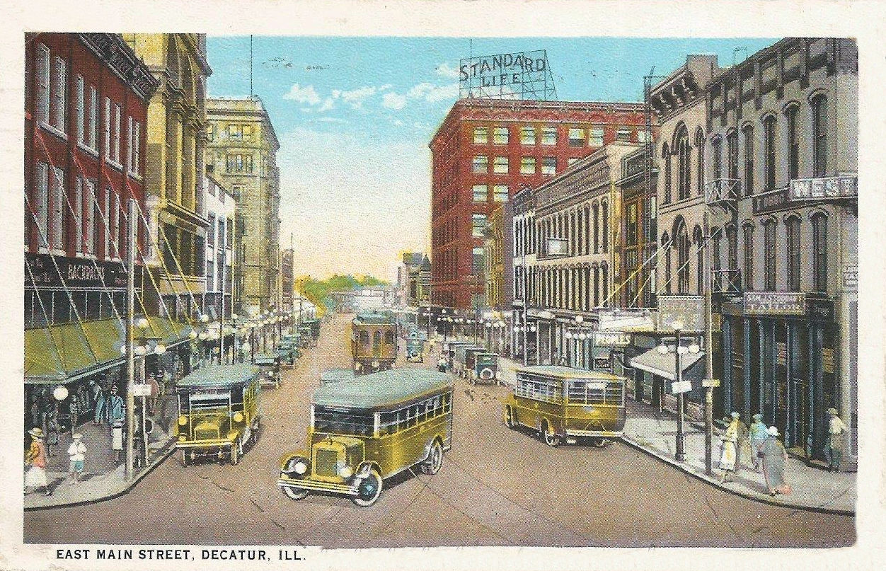 Collection of old Main Street postcards from the State of Illinois