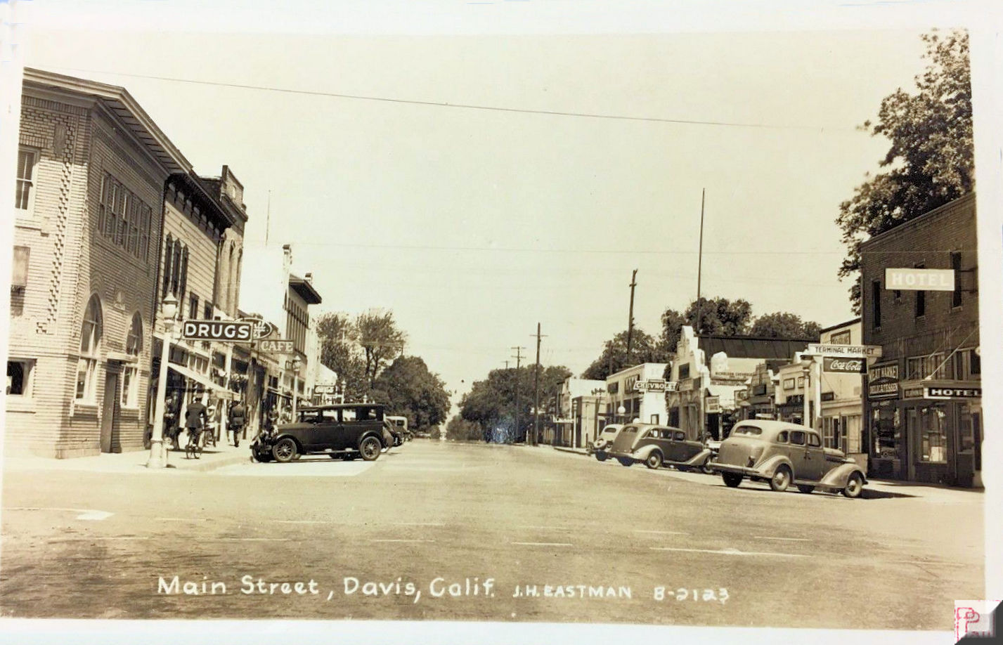 Collection of old main street California postcard views.